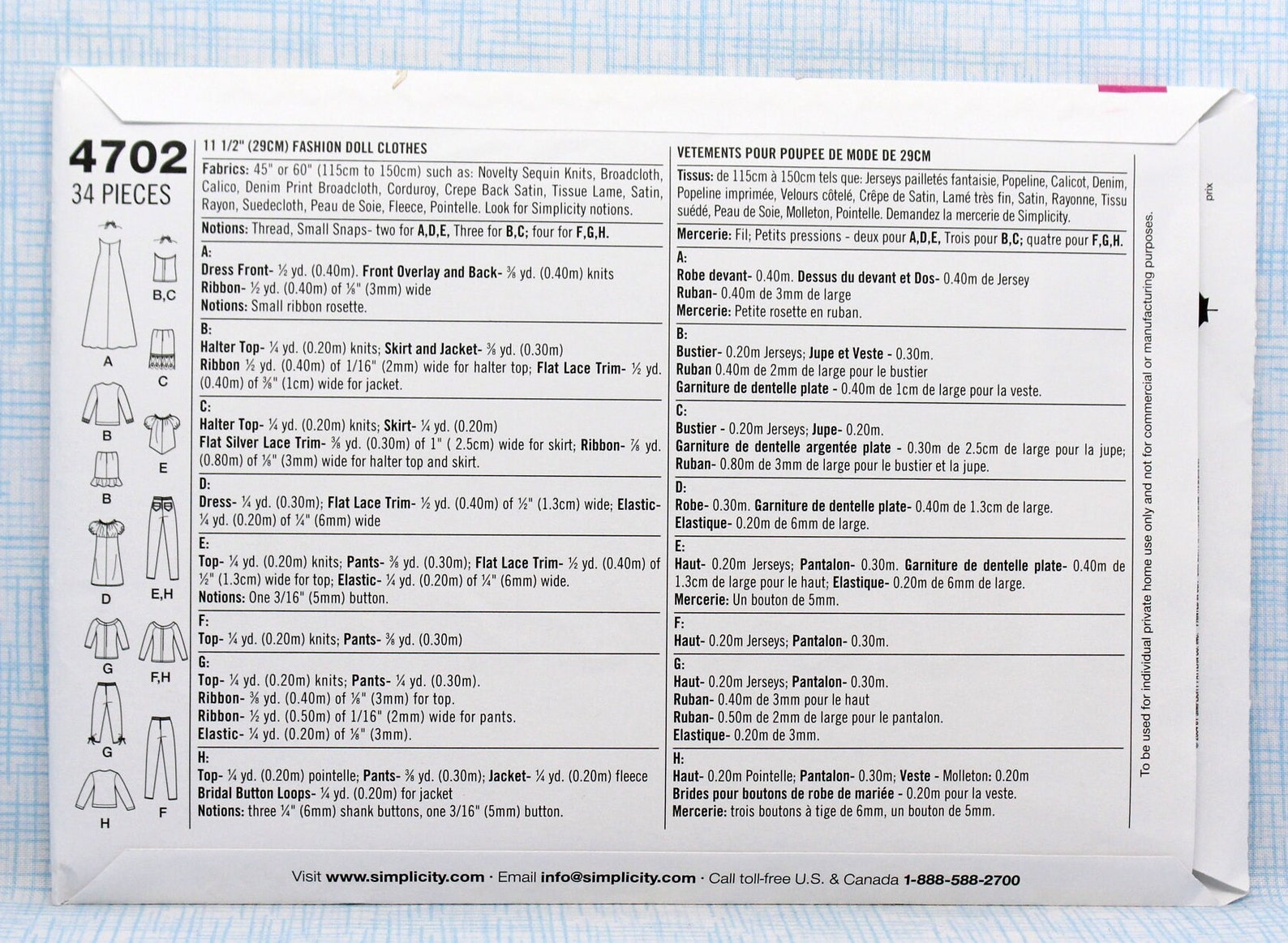 Simplicity Sewing Pattern 4702, Doll Clothes for 11-1/2" Fashion Dolls ...