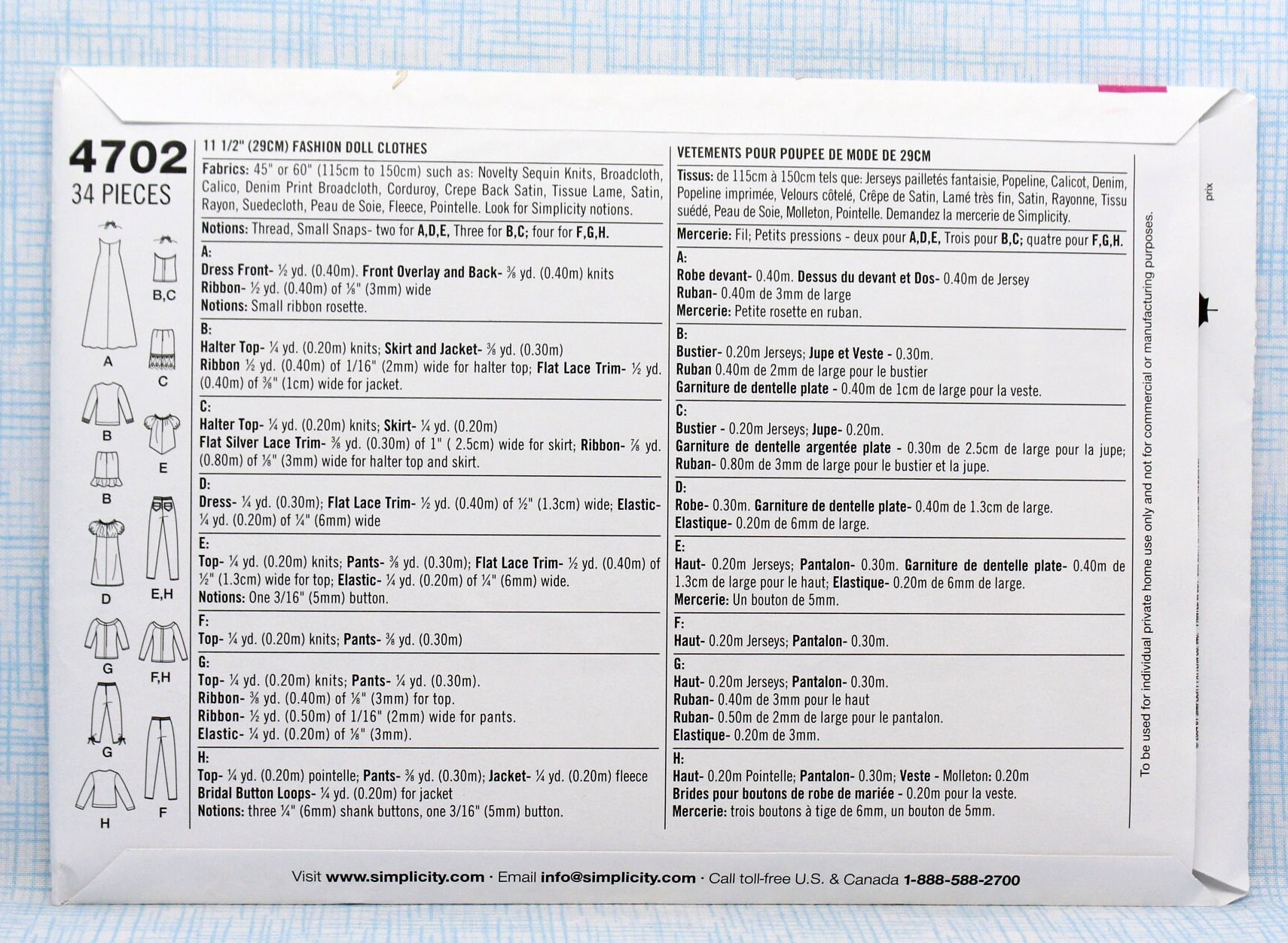 Simplicity Sewing Pattern 4702, Doll Clothes for 11-1/2" Fashion Dolls ...