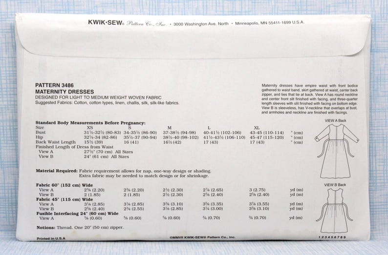 Kwik Sew 3486, Misses' Maternity Dresses Sewing Pattern, Uncut/ff ...