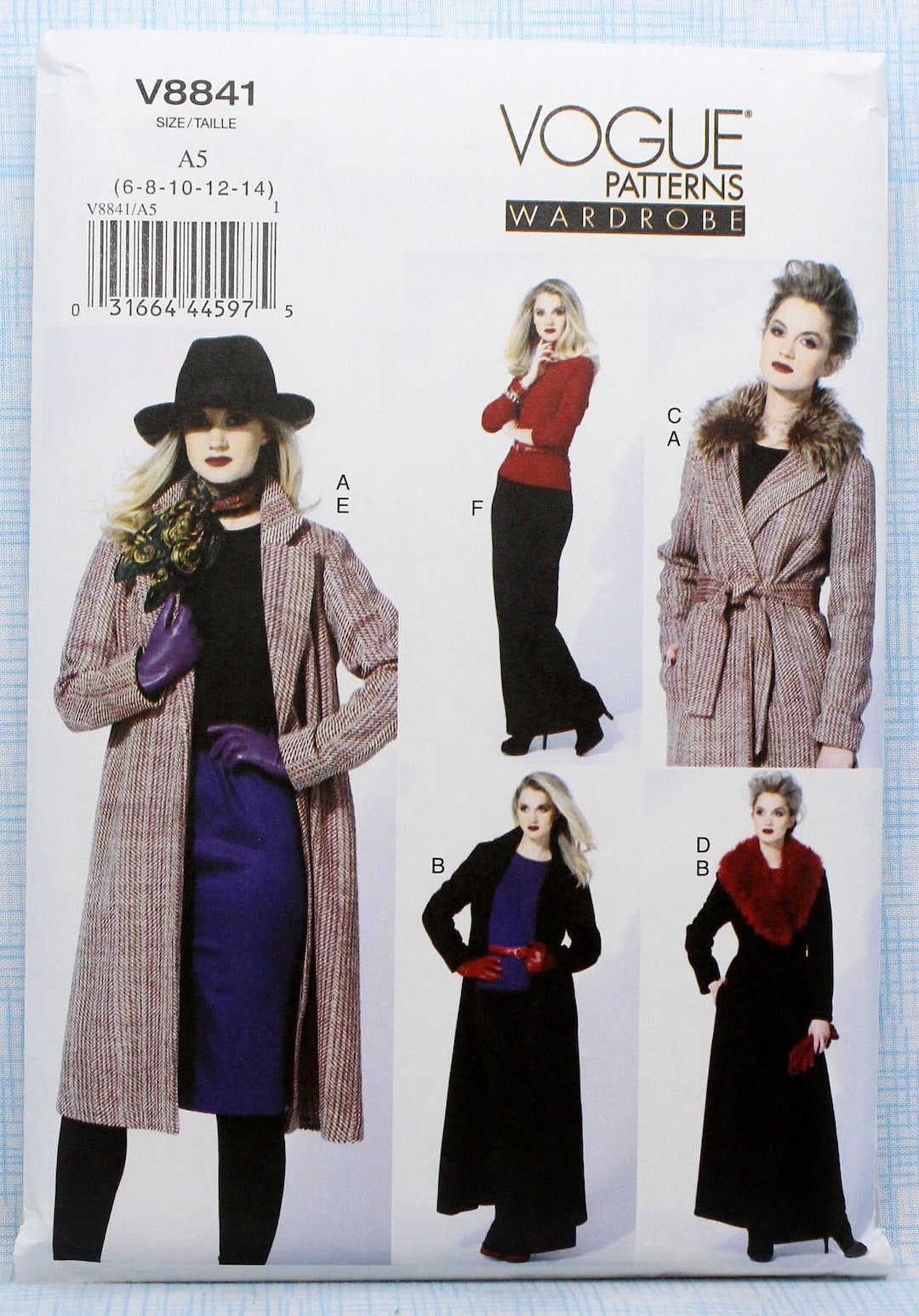 Vogue Sewing Pattern 8841, Misses' Jacket, Belt, Detachable Collar and ...