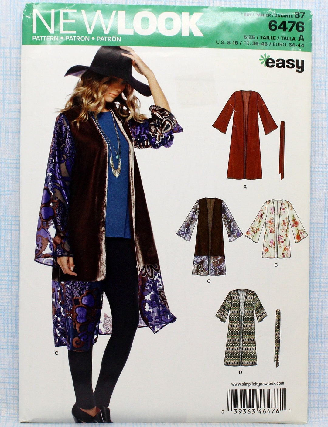 New Look Sewing Pattern 6476, Misses' Duster Length Kimonos, Uncut/ff ...