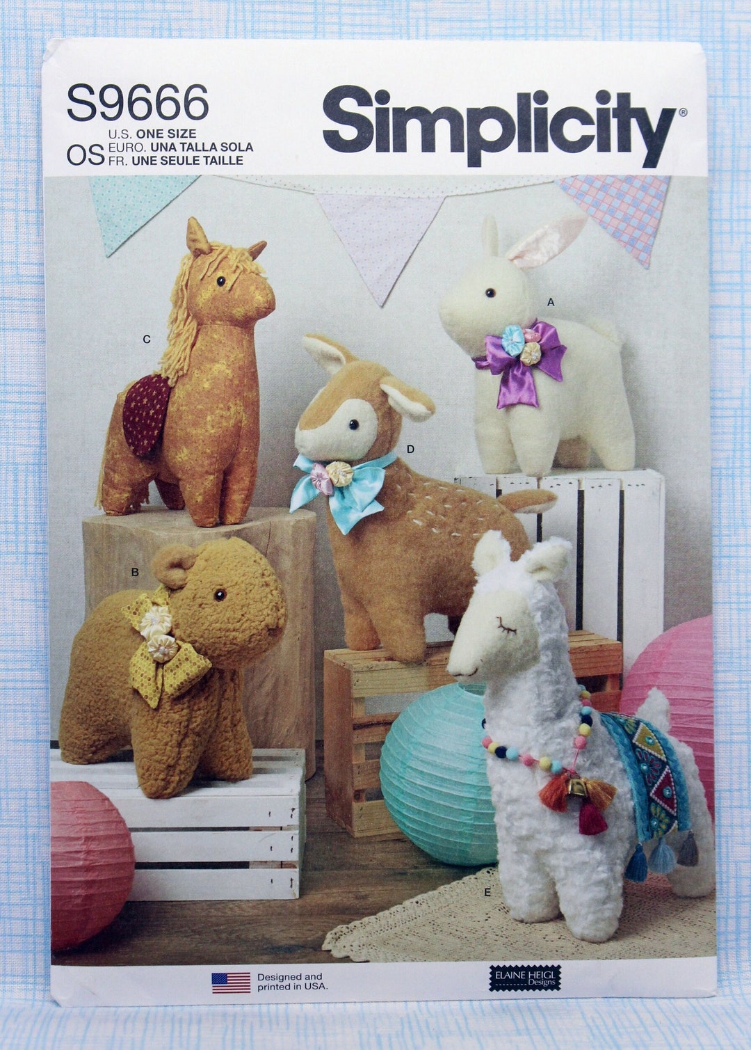Simplicity Sewing Pattern 9666, Plush Bunny, Bear, Pony, Deer and ...