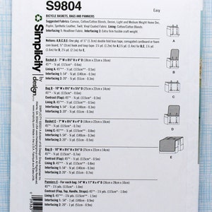 Simplicity Sewing Pattern 9804 Bicycle Baskets Bags and - Etsy