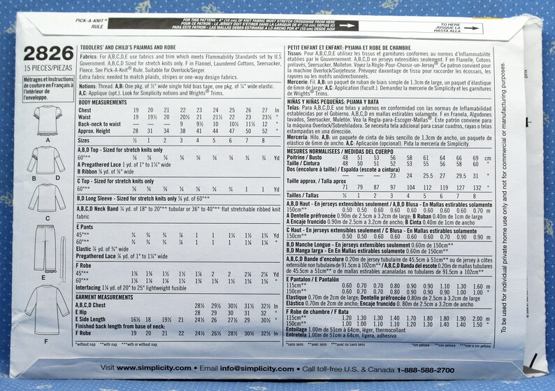 Simplicity Sewing Pattern 2826 Toddlers' Pajamas and Wrap - Etsy