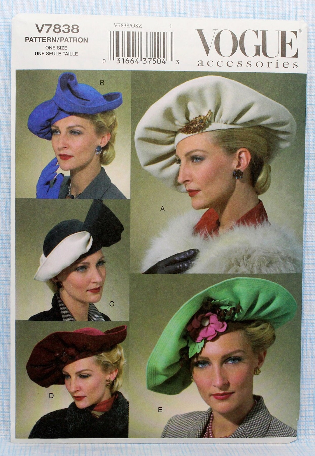 Vogue Sewing Pattern 7838, Misses' Vintage Style Hats, Uncut/ff, One ...
