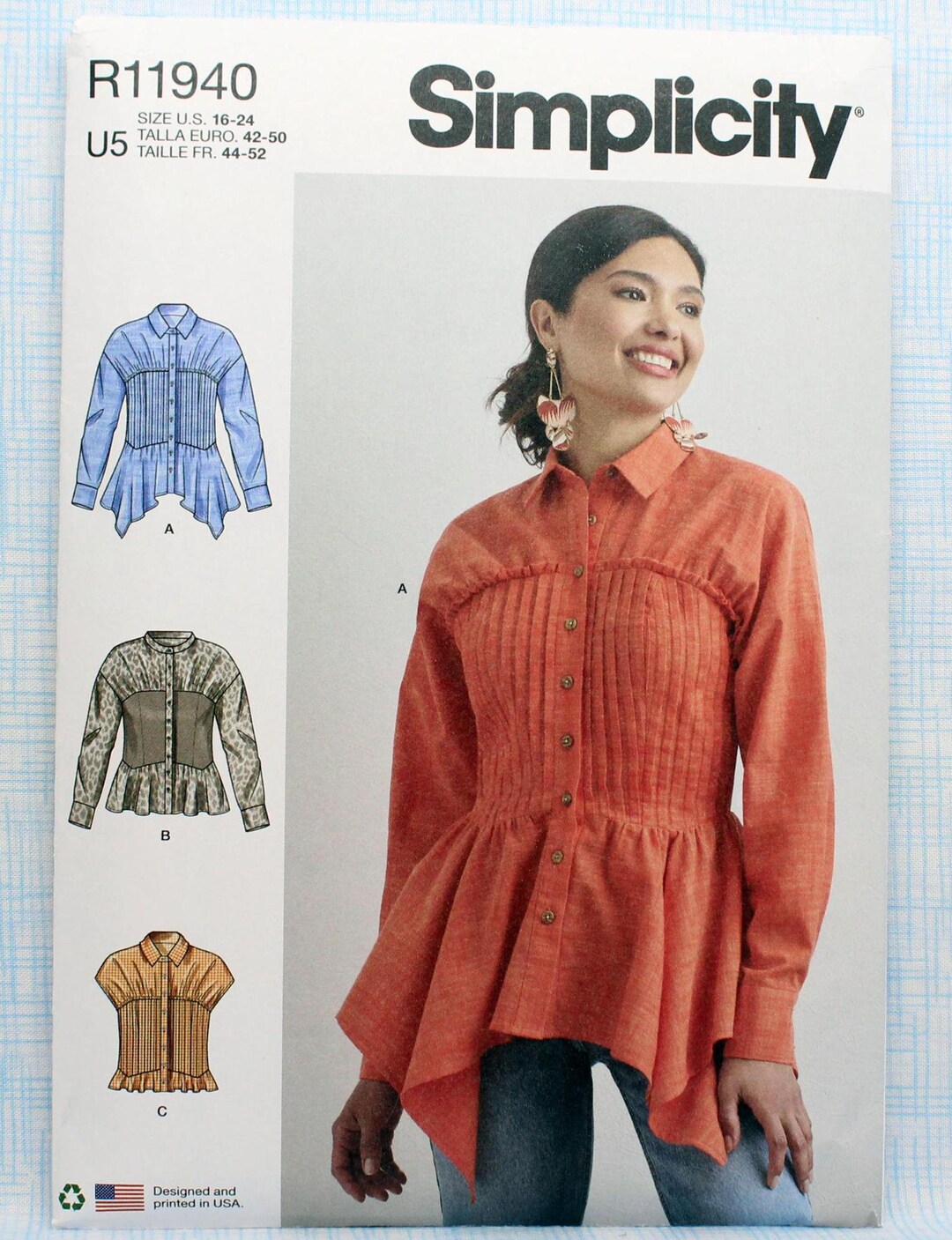 Simplicity Sewing Pattern R11940, Misses' Blouse With Collar, Sleeve ...
