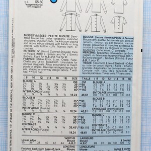 Vogue Sewing Pattern 9655, Misses'/miss Petite Back Button Blouse ...