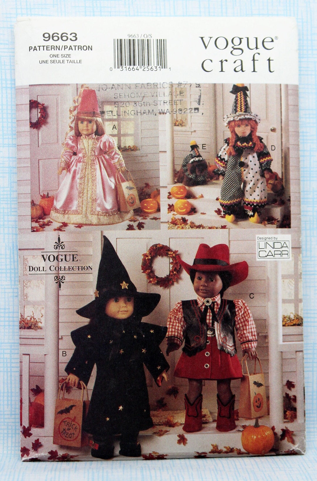 Vogue Sewing Pattern 9663, Doll Costumes for 18" Dolls Sewing Pattern ...