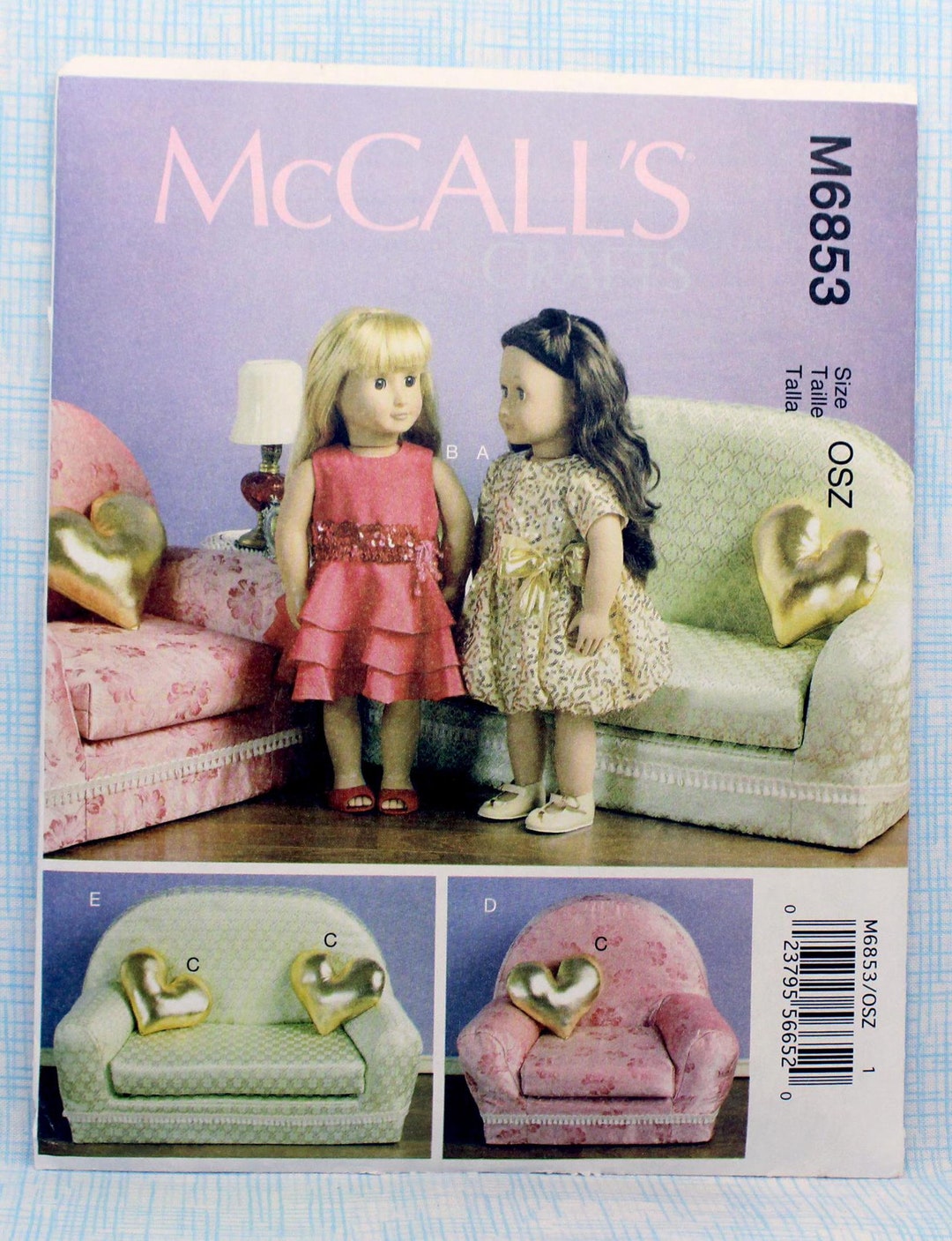 Mccall's Sewing Pattern 6853, 18" Doll Clothes, Pillow, Chair and ...