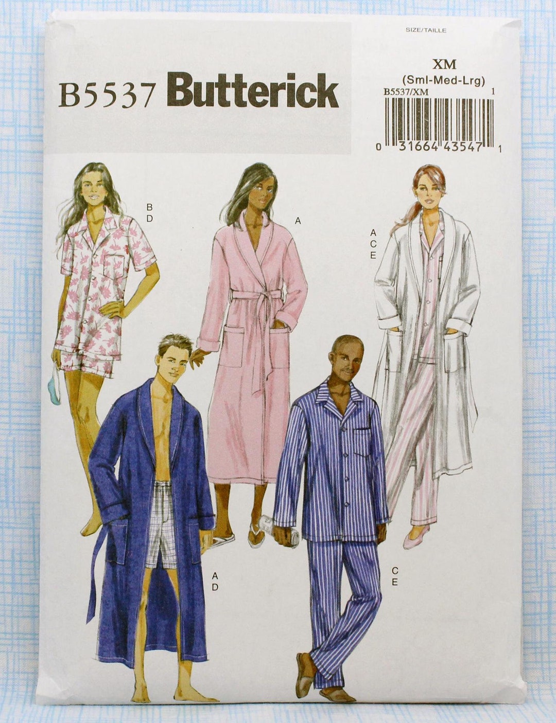 Butterick Sewing Pattern 5537, Misses' and Men's Robe, Belt, Top ...