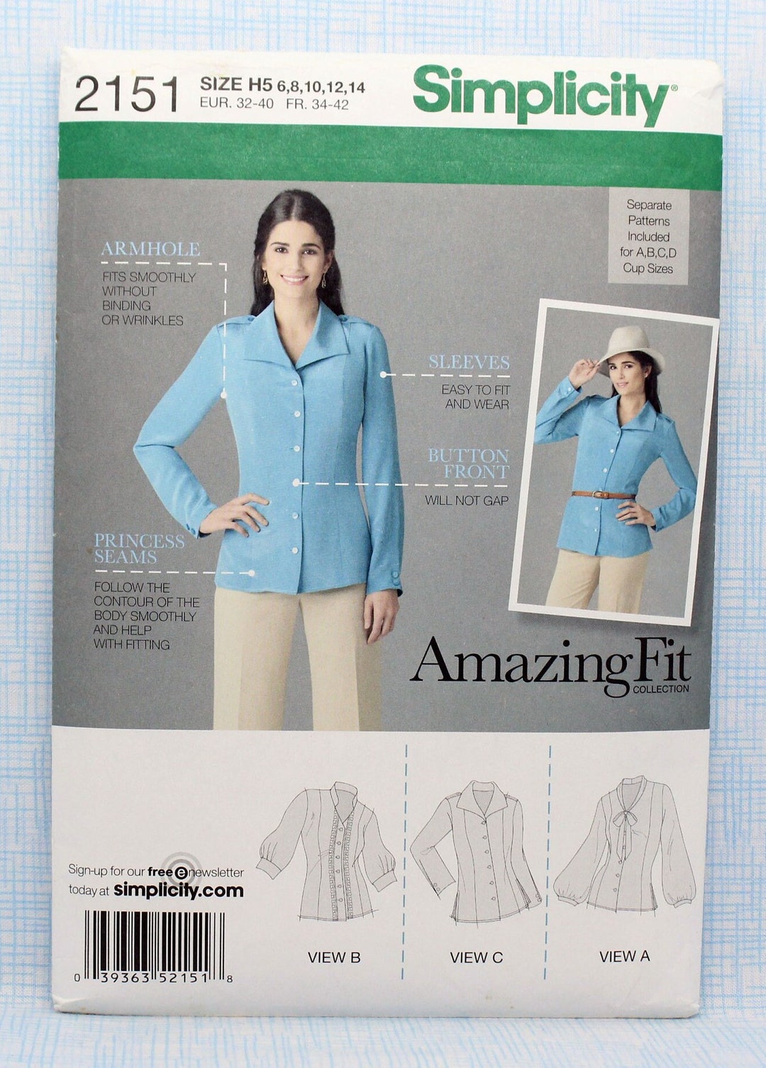 Simplicity Sewing Pattern 2151, Misses' Front Button Blouse With Collar ...