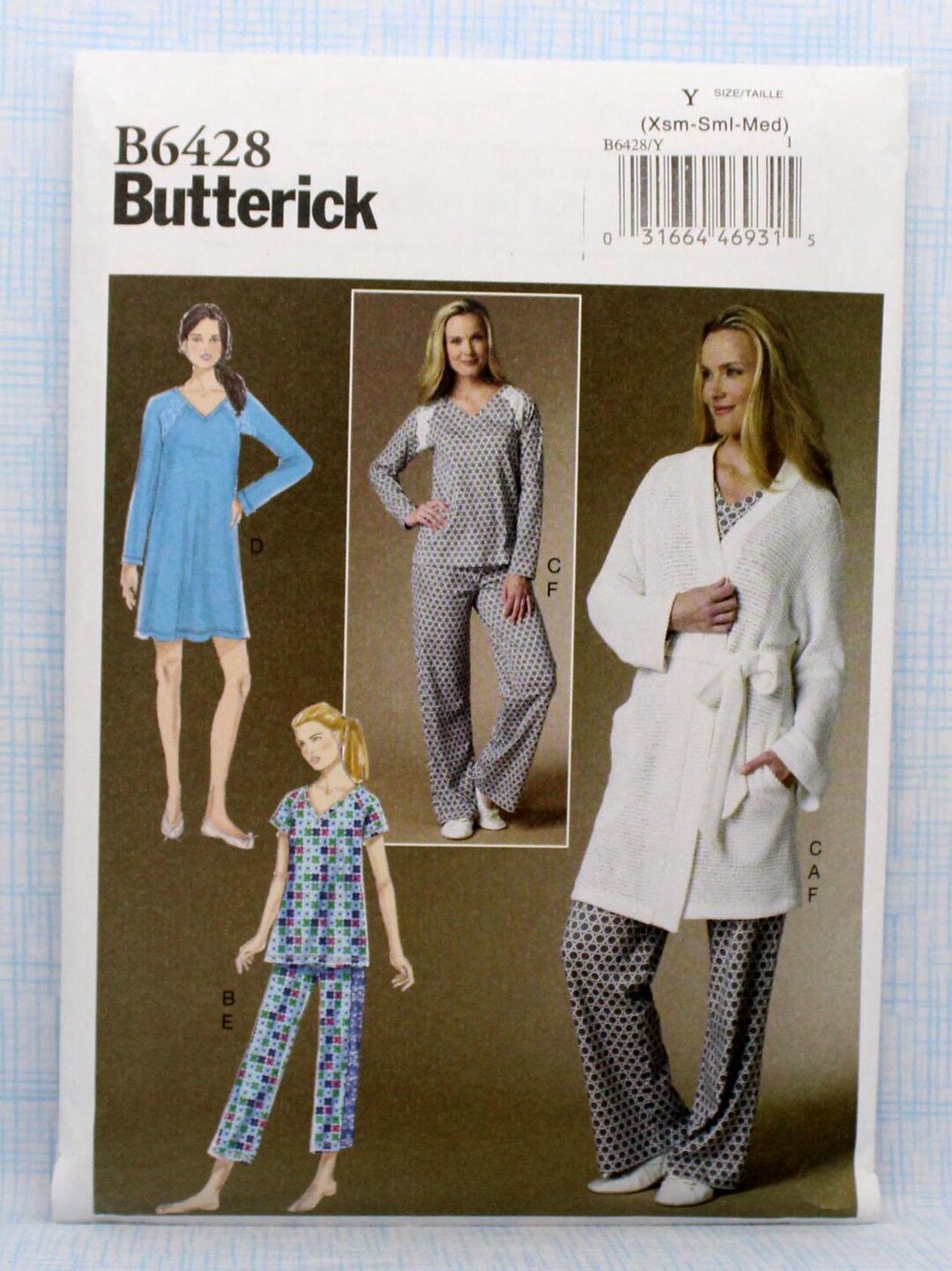 Butterick Sewing Pattern 6428, Misses' Knit Robe, Top, Gown and Pants ...