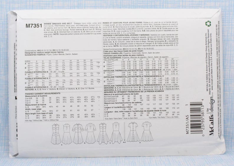 Mccall's Sewing Pattern 7351, Misses' Front Button Dresses, Misses ...