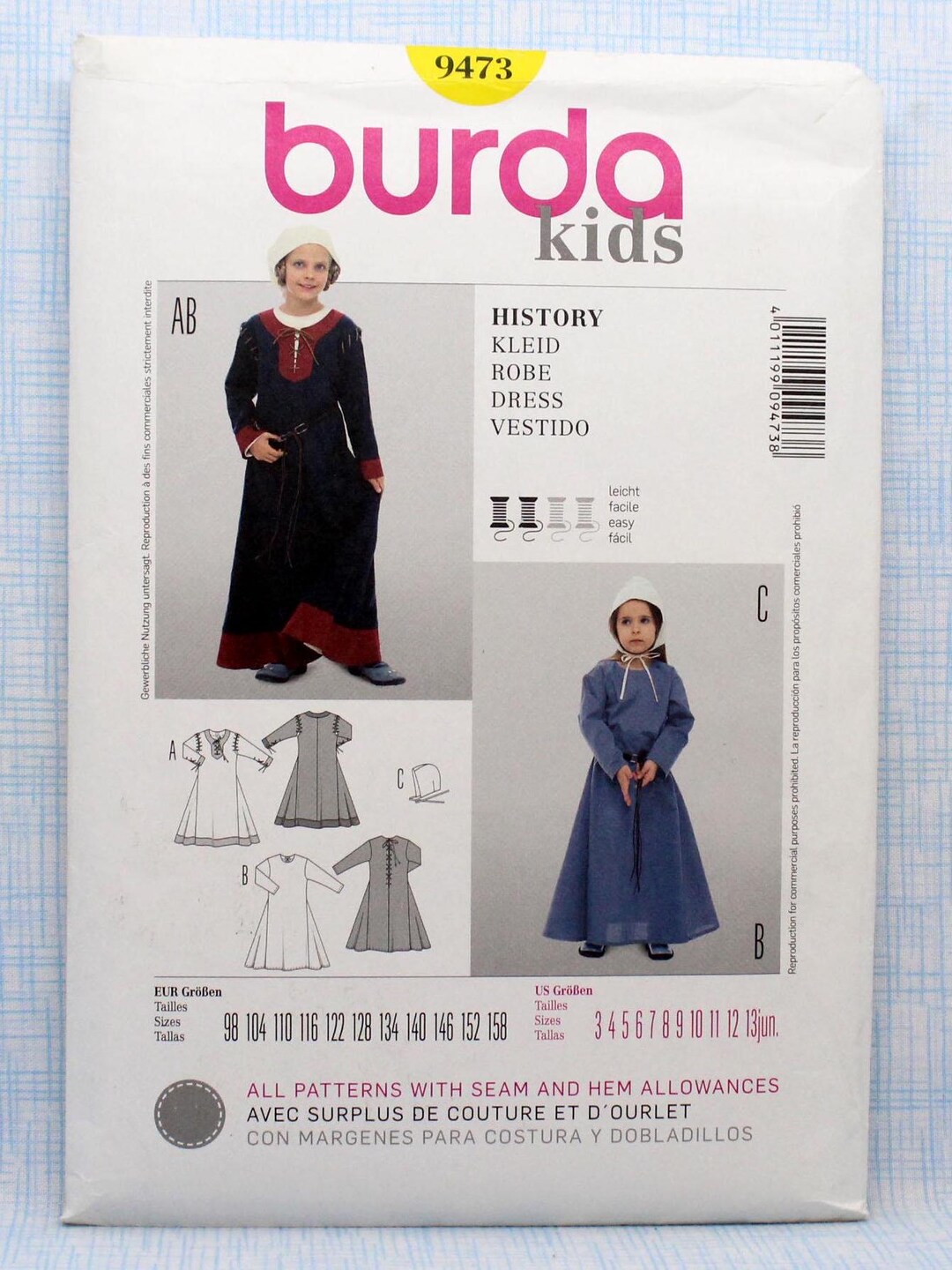 Burda Sewing Pattern 9473, Girls' Medieval Dresses, Uncut/ff, Misses ...