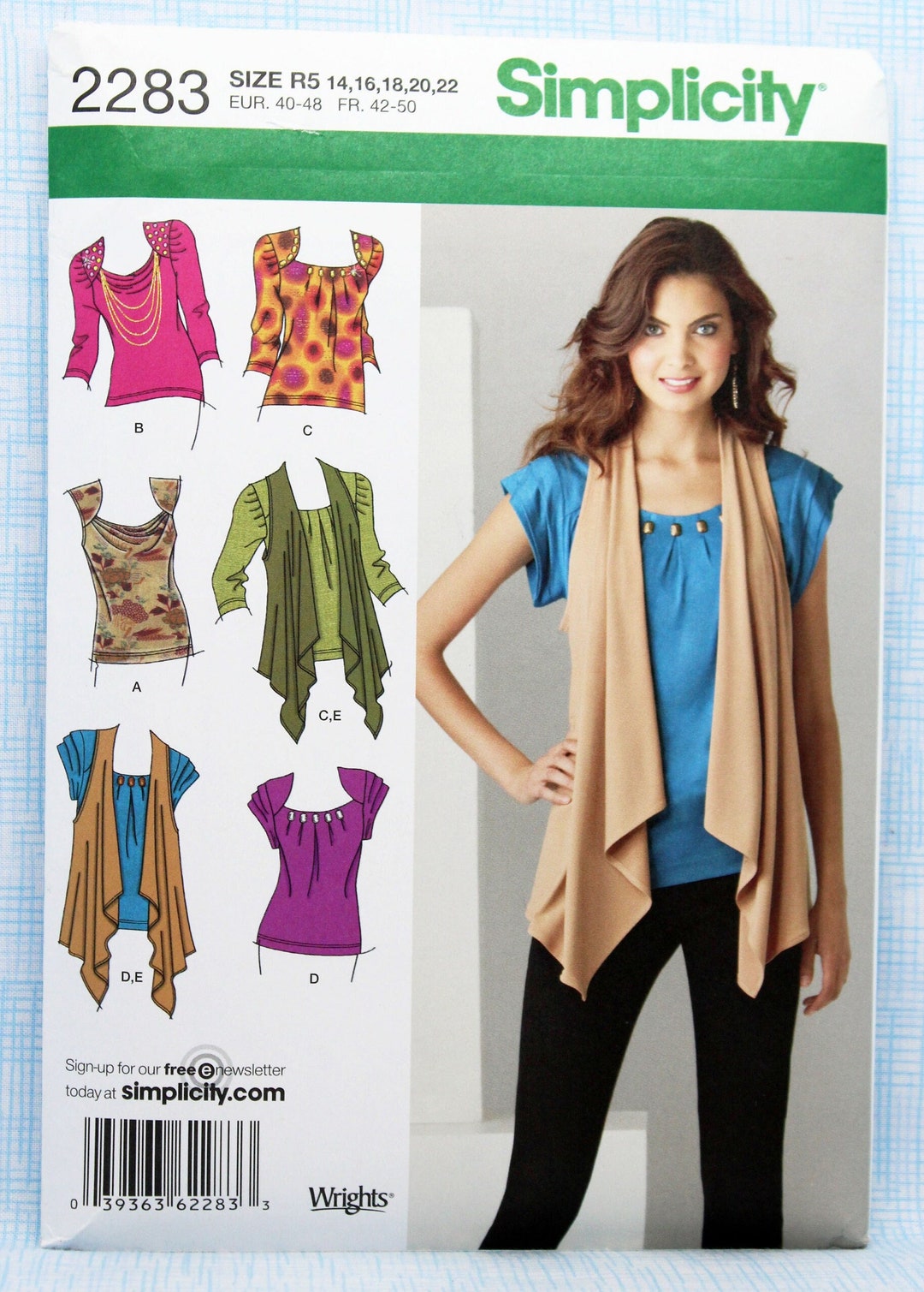 Simplicity Sewing Pattern 2283, Misses' Stretch Knit Tops and Vest ...