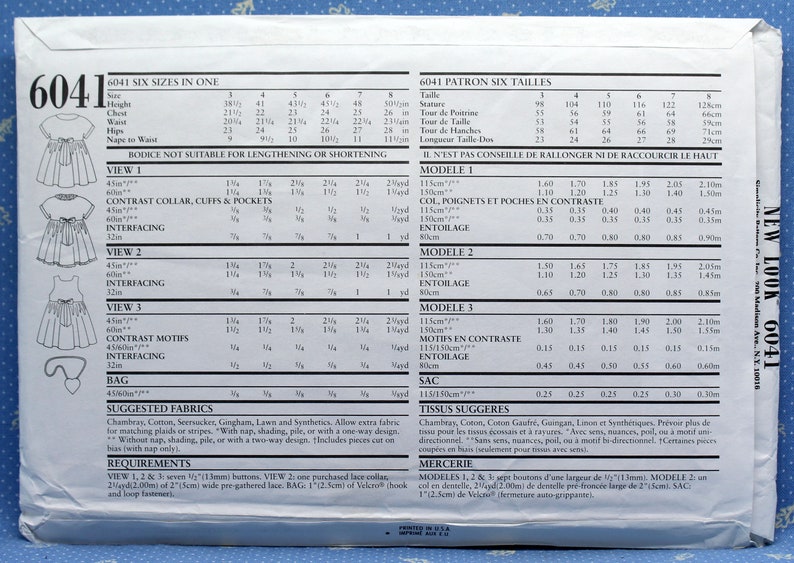 New Look Sewing Pattern 6041 Girls'/childs' Front - Etsy