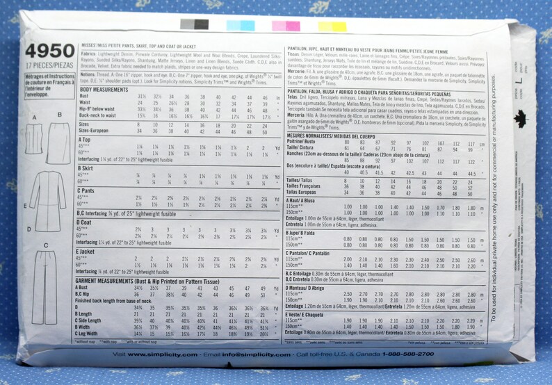 Simplicity Sewing Pattern 4950 Misses' Pants Skirt Top - Etsy