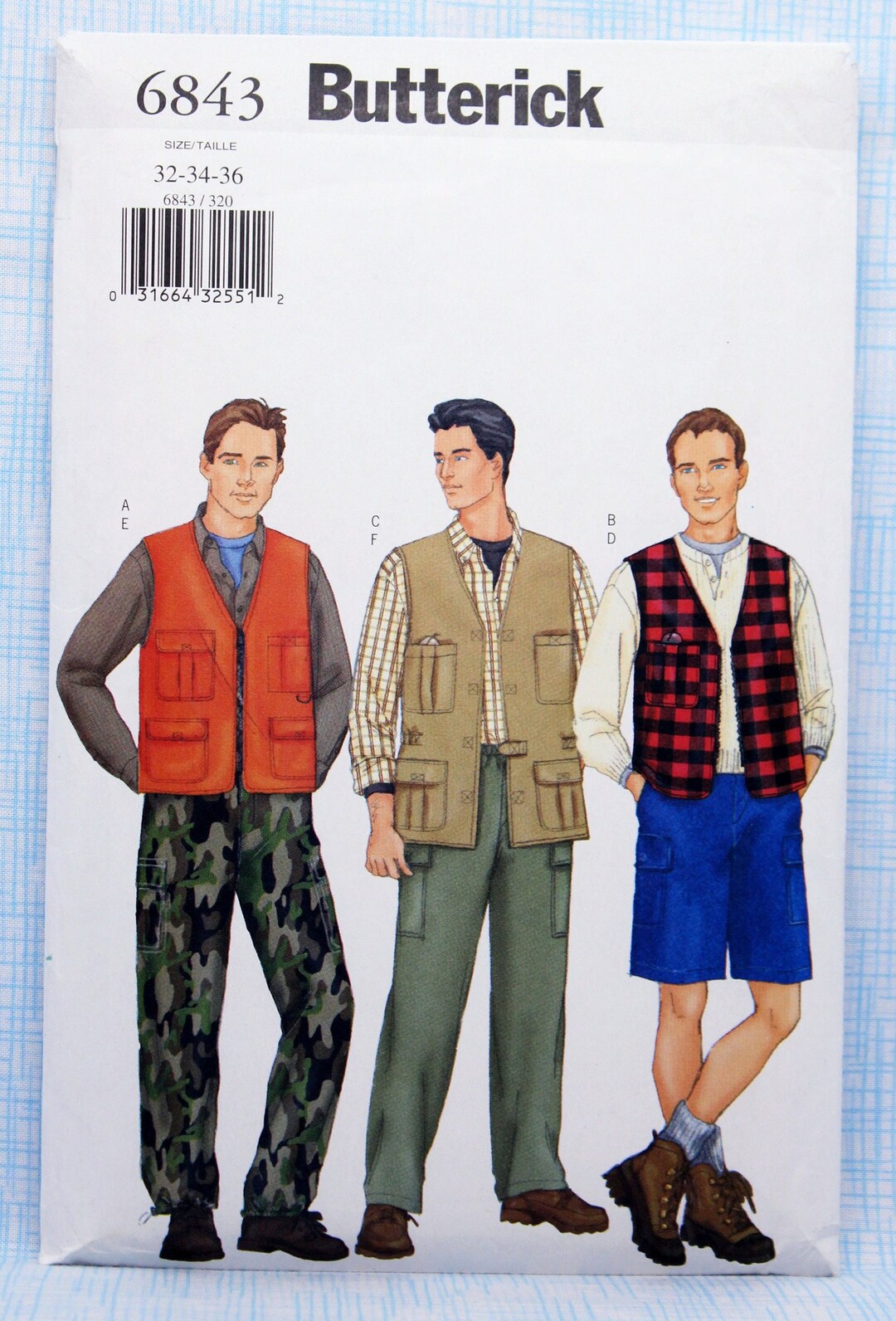 Butterick Sewing Pattern 6843, Men's Vest With Pockets, Elastic Waist ...