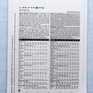 Vogue Sewing Pattern 7975 Misses'/miss Easy Petite - Etsy