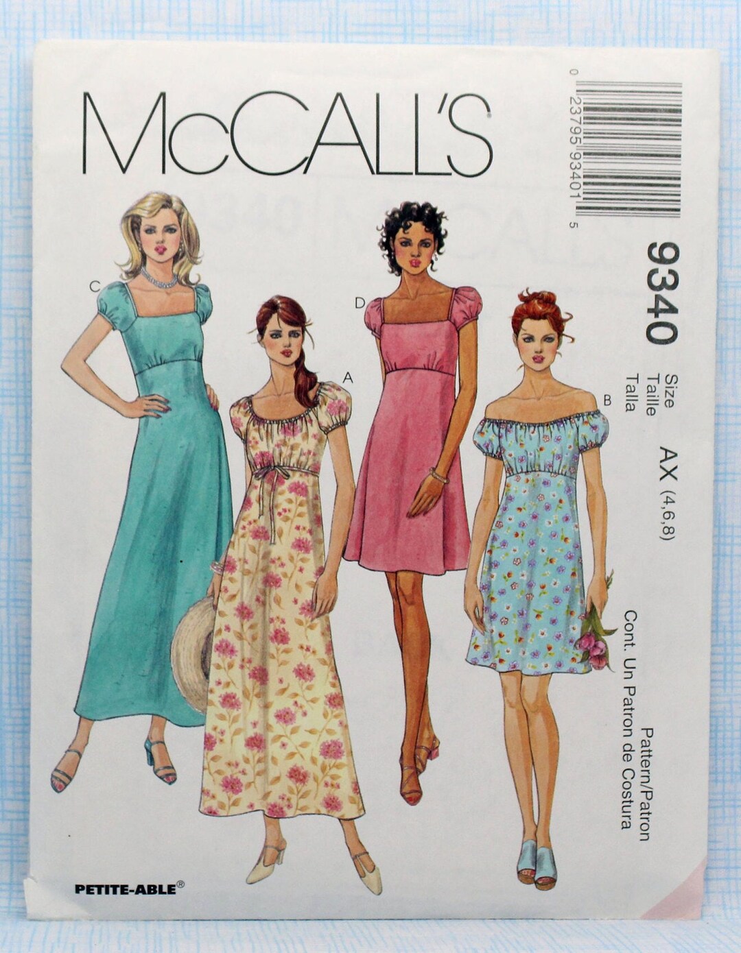 Mccall's Sewing Pattern 9340, Misses' Peasant Style Dress With Empire ...