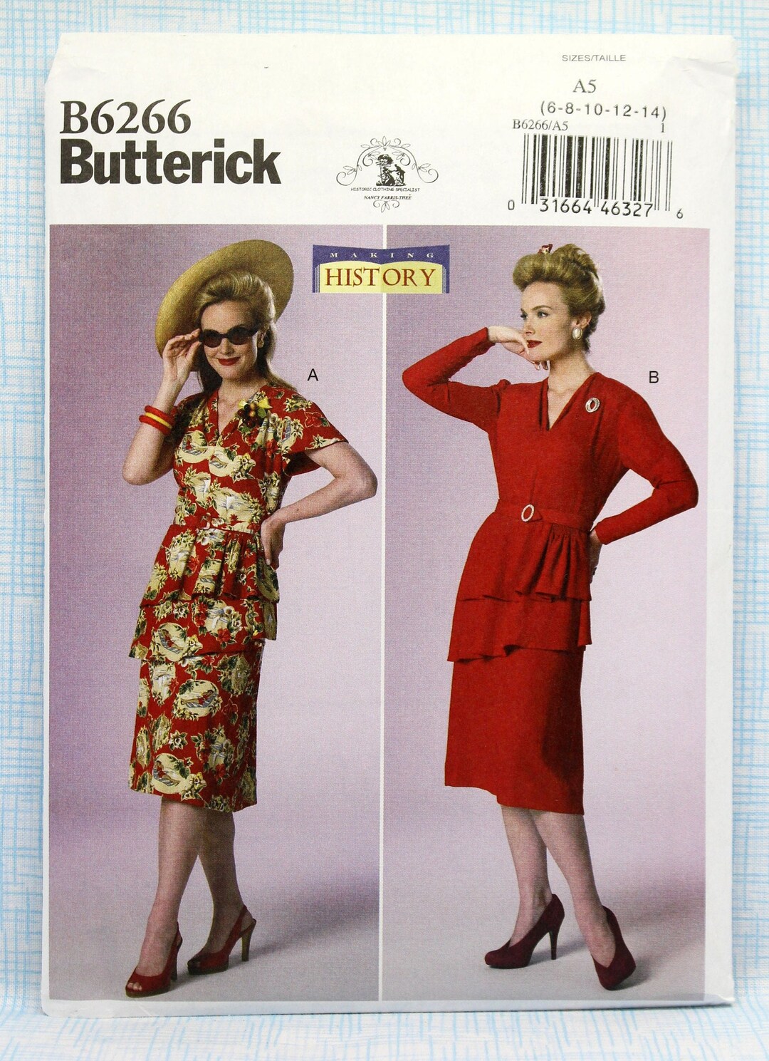 Butterick Sewing Pattern 6266, Misses' Retro Dress With Front Peplum, Misses' Size 6 8 10 12 14 ...