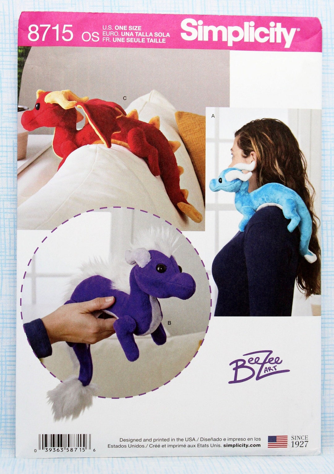 Simplicity Sewing Pattern 8715, Plush Dragons, Uncut/ff, Beezee Art ...