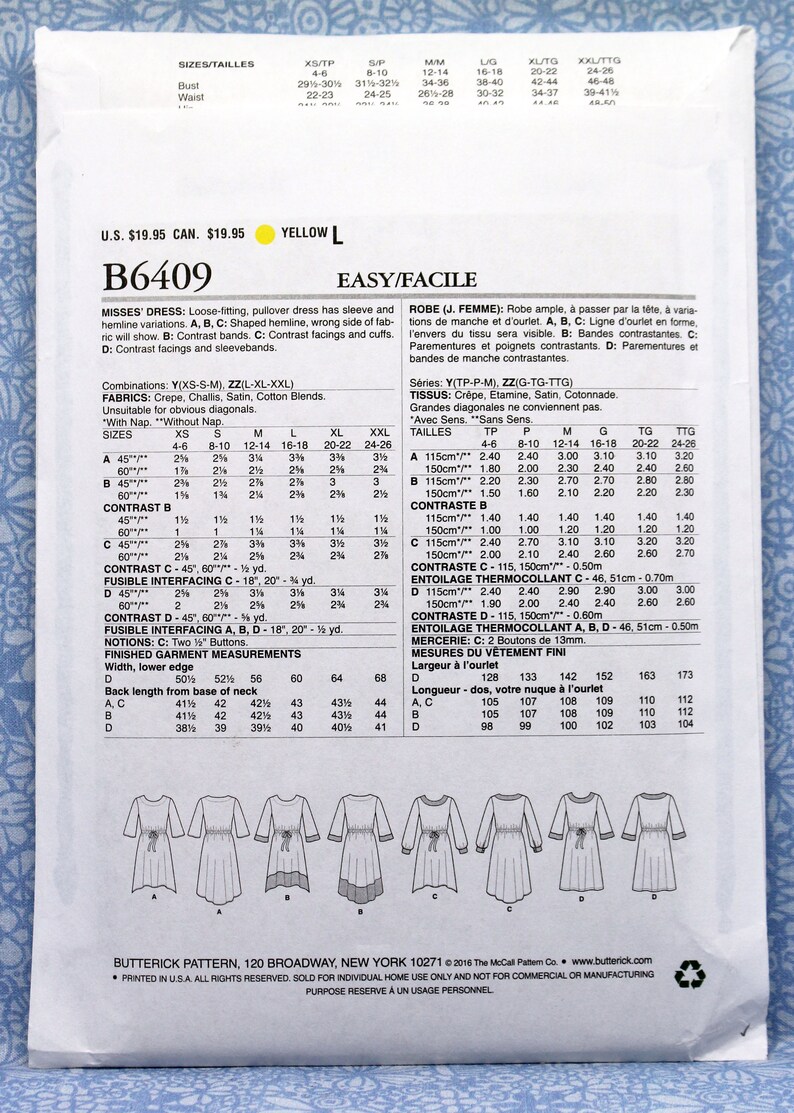 Butterick Sewing Pattern 6409 Misses' Easy Pullover Dress | Etsy
