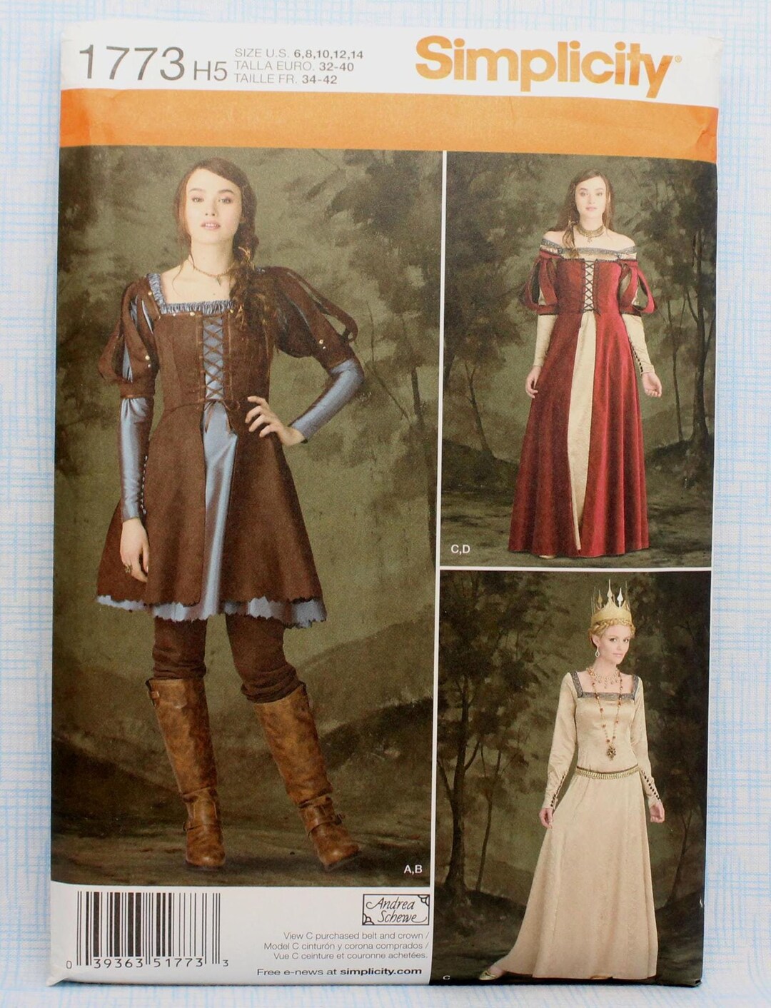 Simplicity Sewing Pattern 1773, Misses' Medieval Costume Dress, Uncut/ff, Misses' Size 6 8 10 12 ...