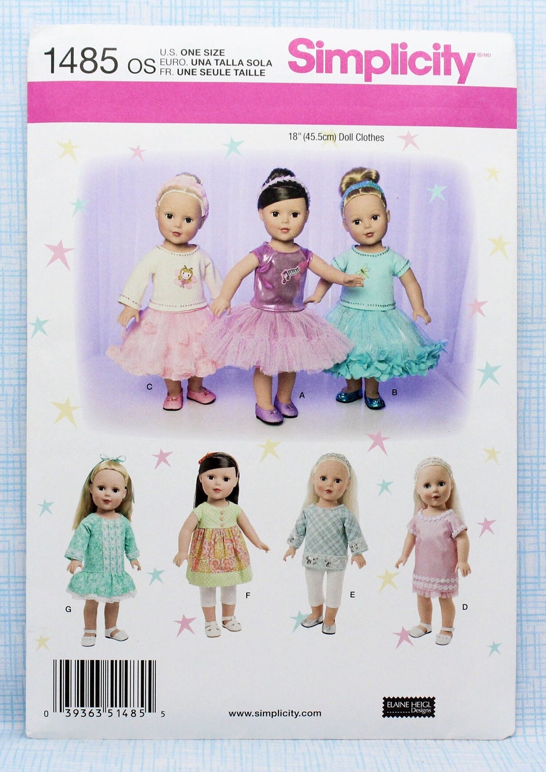 Simplicity Sewing Pattern 1485, Doll Clothes Sewing Pattern for 18 ...