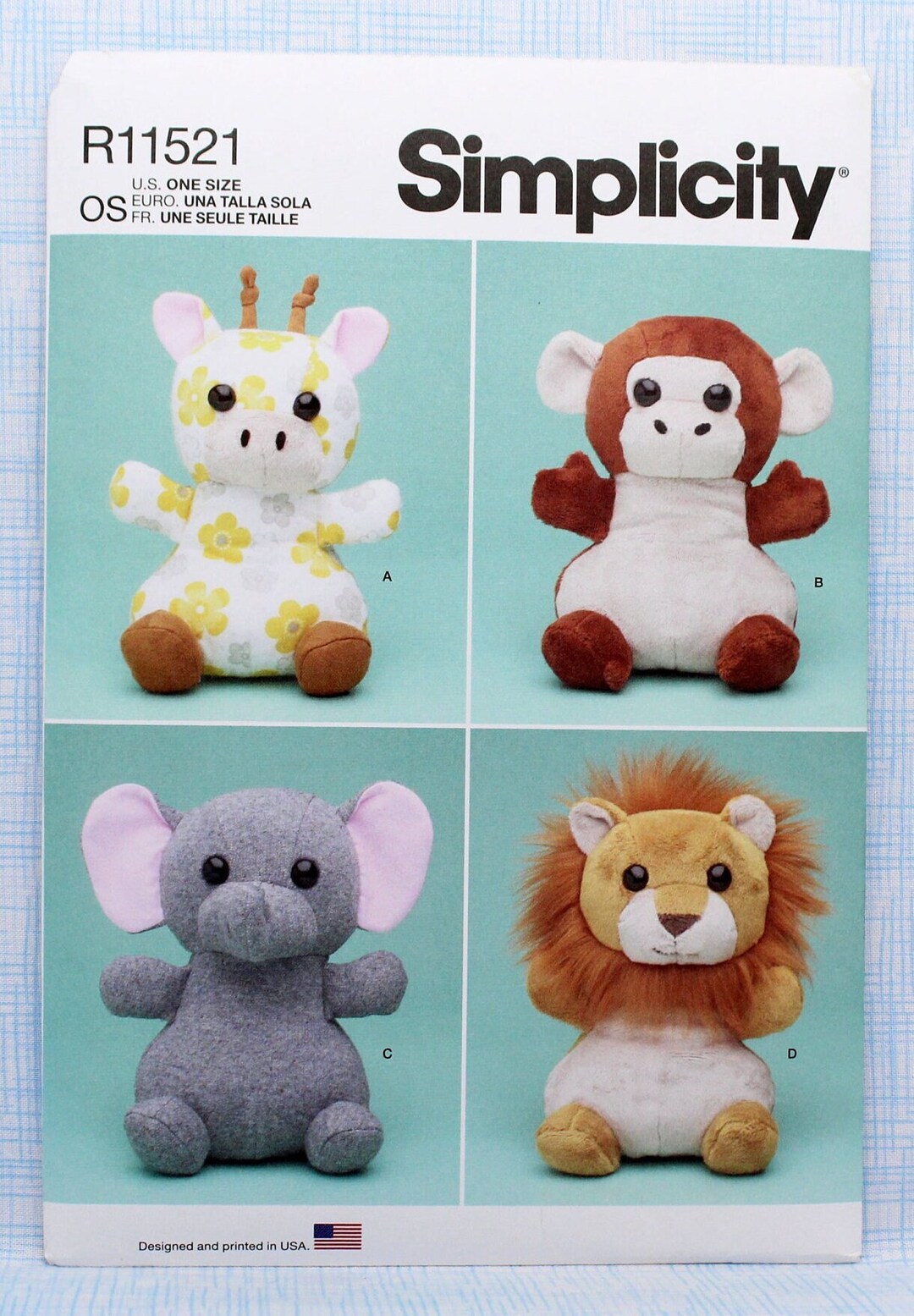 Simplicity Sewing Pattern R11521, Plush Animals Sewing Pattern, Uncut ...
