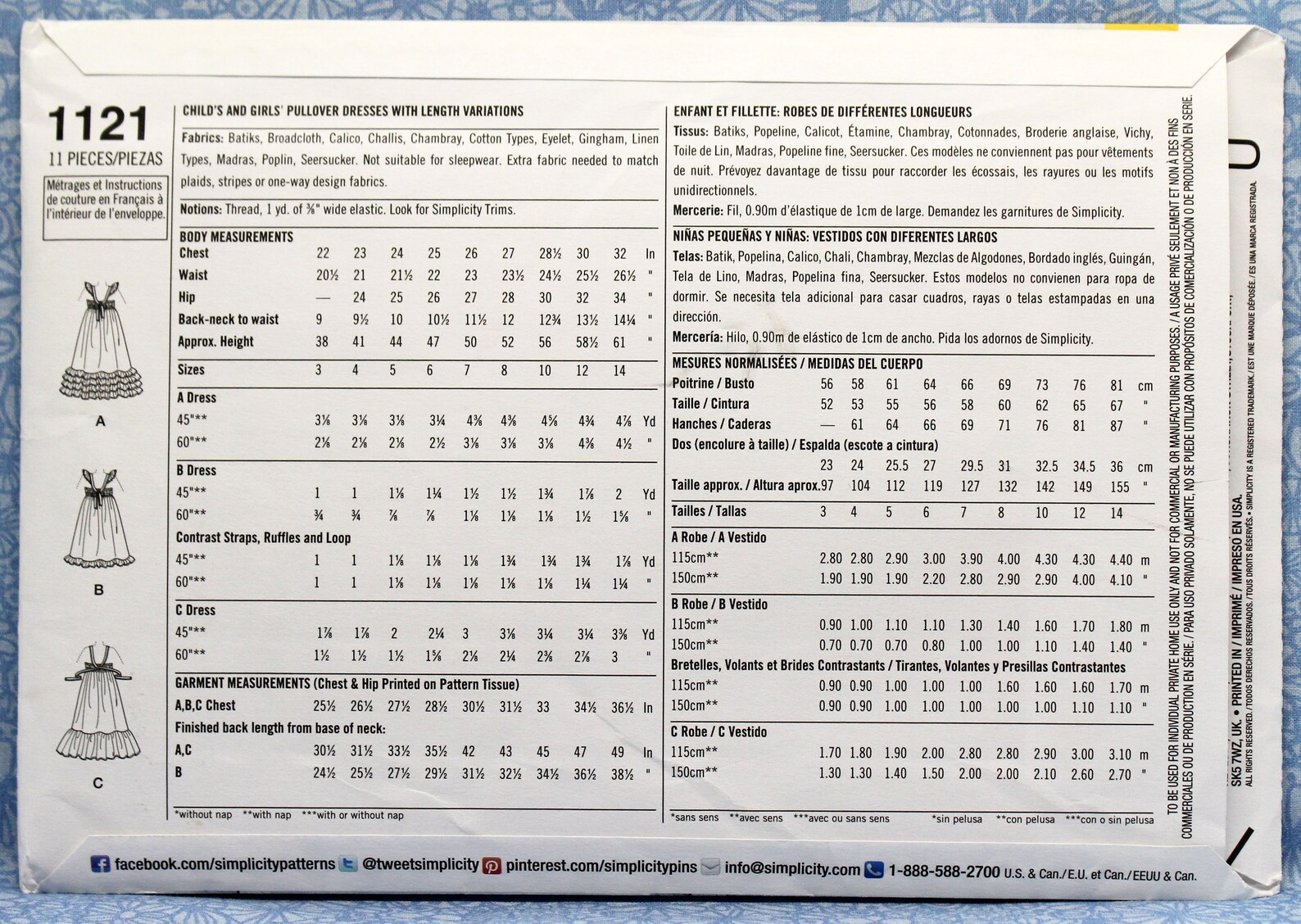 Simplicity Sewing Pattern 1121 Girls Pullover Ruffled Dresses - Etsy