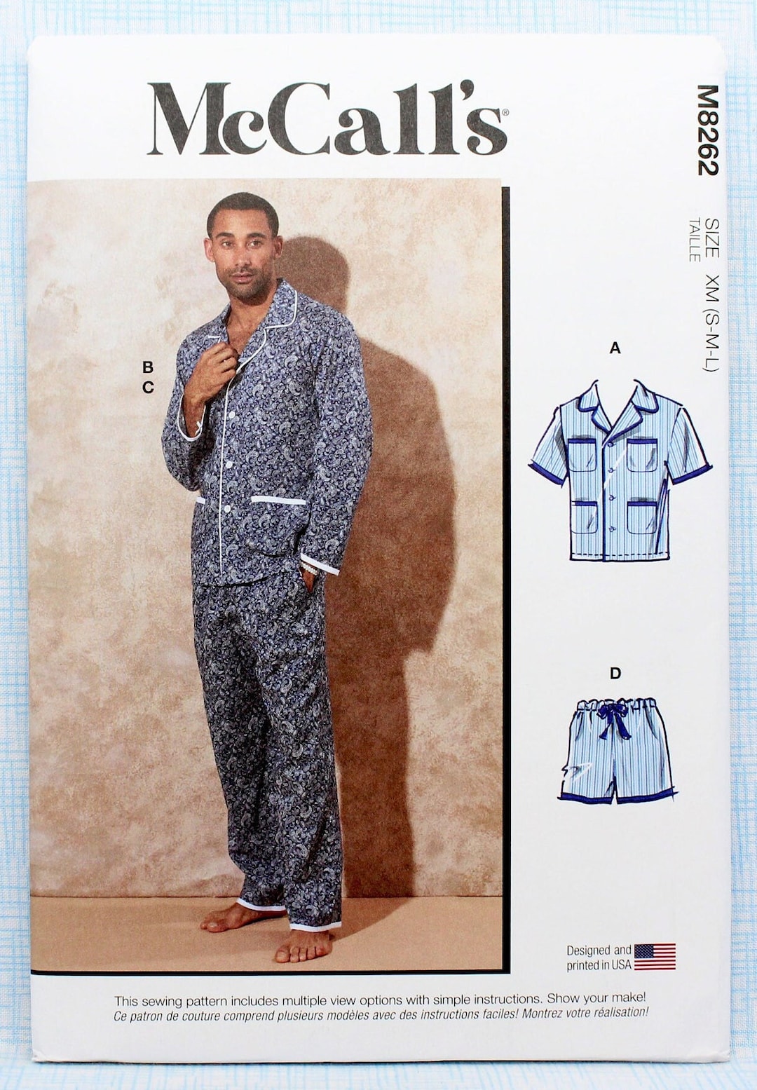 Mccall's Sewing Pattern 8262 Men's Pajama Top, Shorts and Pants, Uncut ...