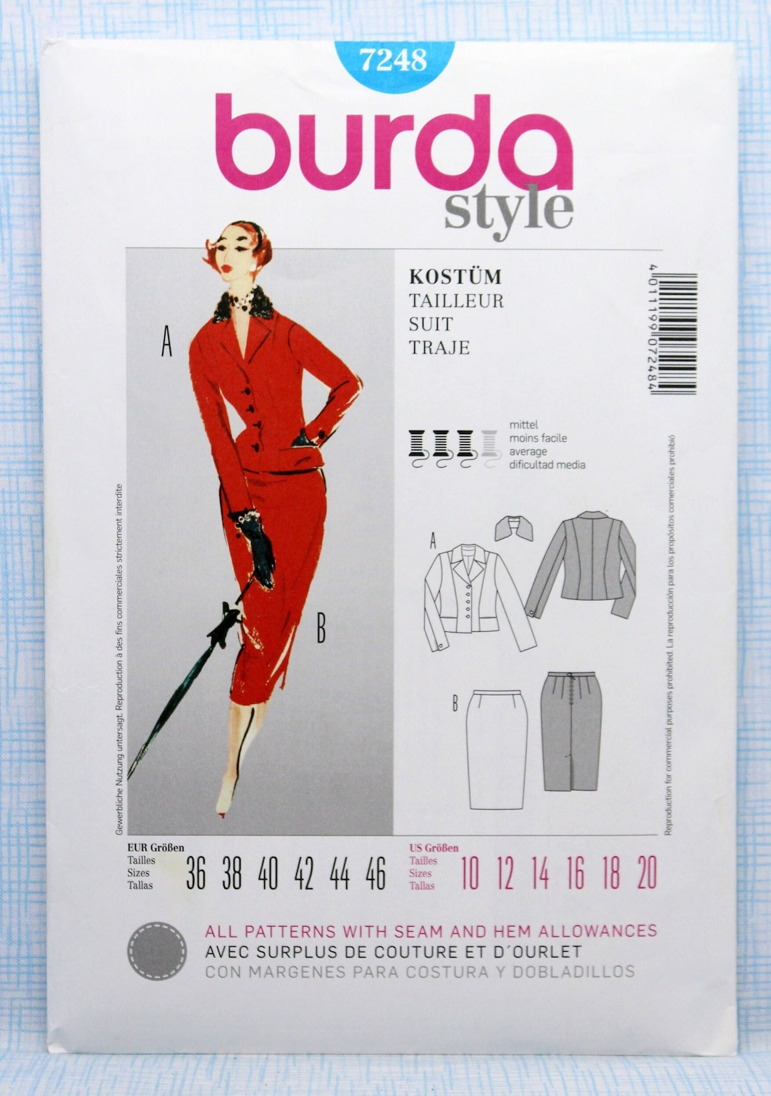 Burda Sewing Pattern 7248, Misses' Retro Style Fitted Jacket and ...