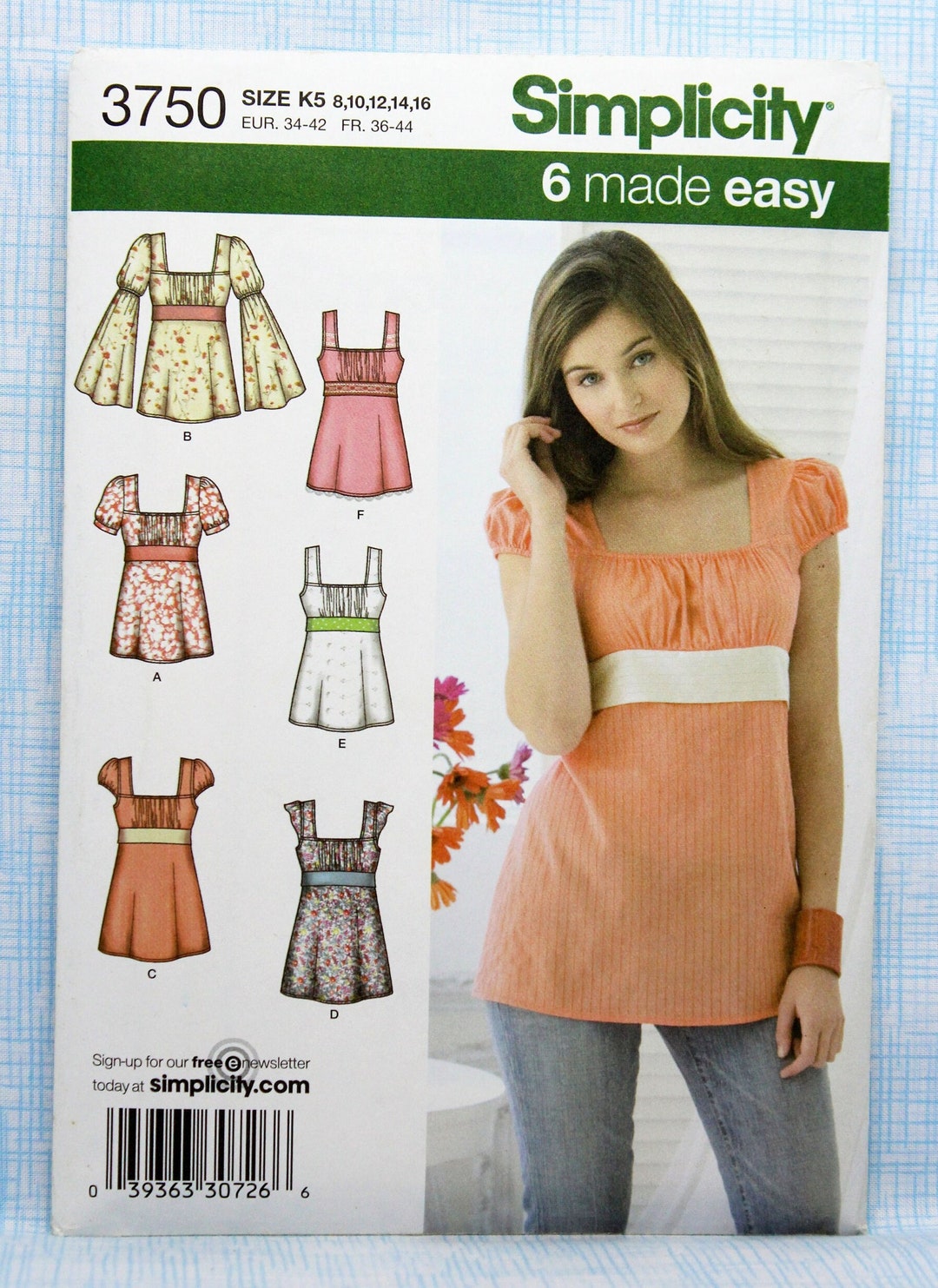 Simplicity Sewing Pattern 3750, Misses' Pullover Tunic or Top With ...