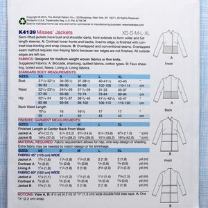 Kwik Sew 4139, Misses' Jacket Sewing Pattern, Uncut/ff, Misses' Size XS S M L XL - Etsy