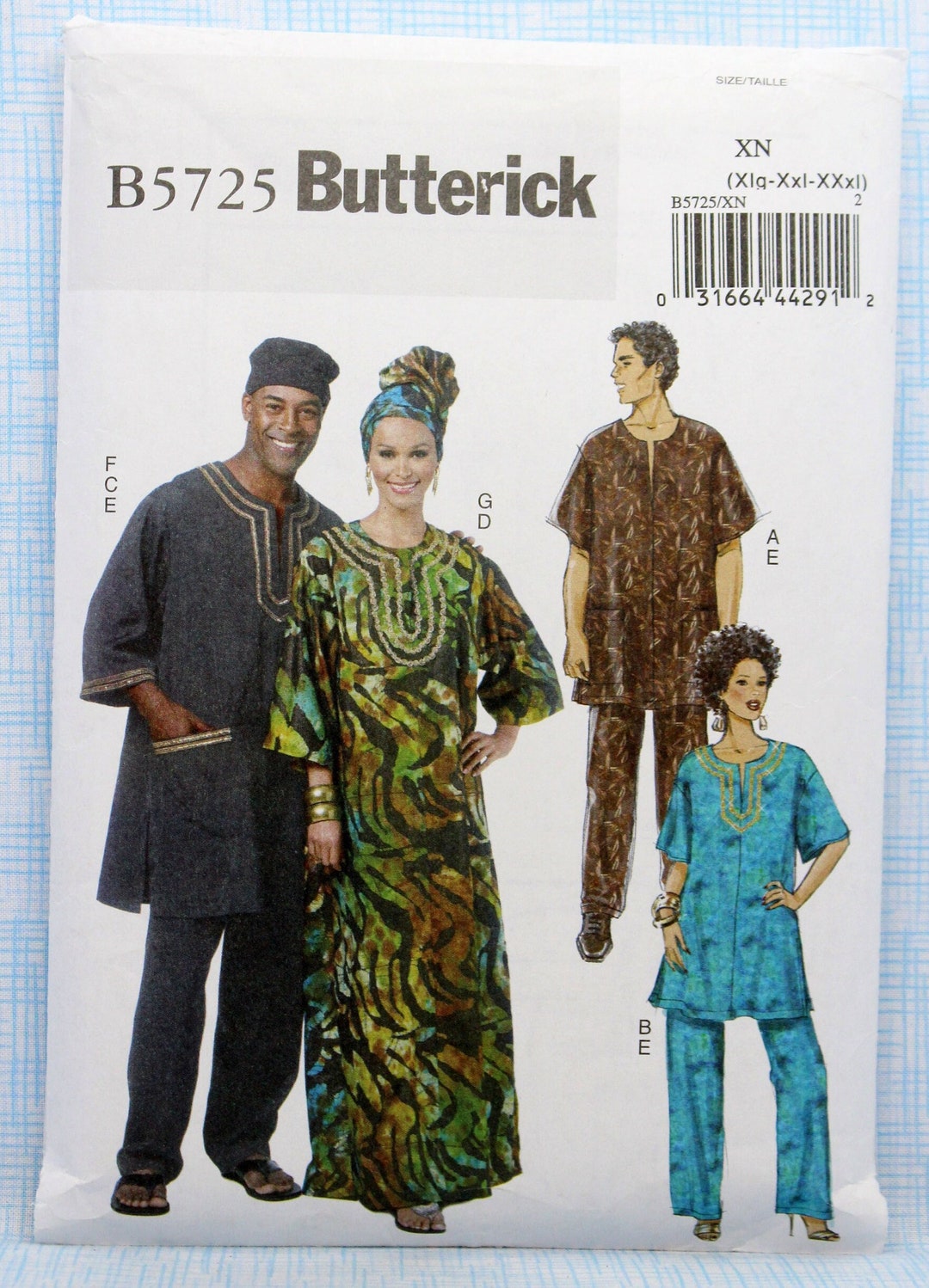 Butterick Sewing Pattern 5725, Misses'/men's Tunic, Caftan, Pants, Hat ...