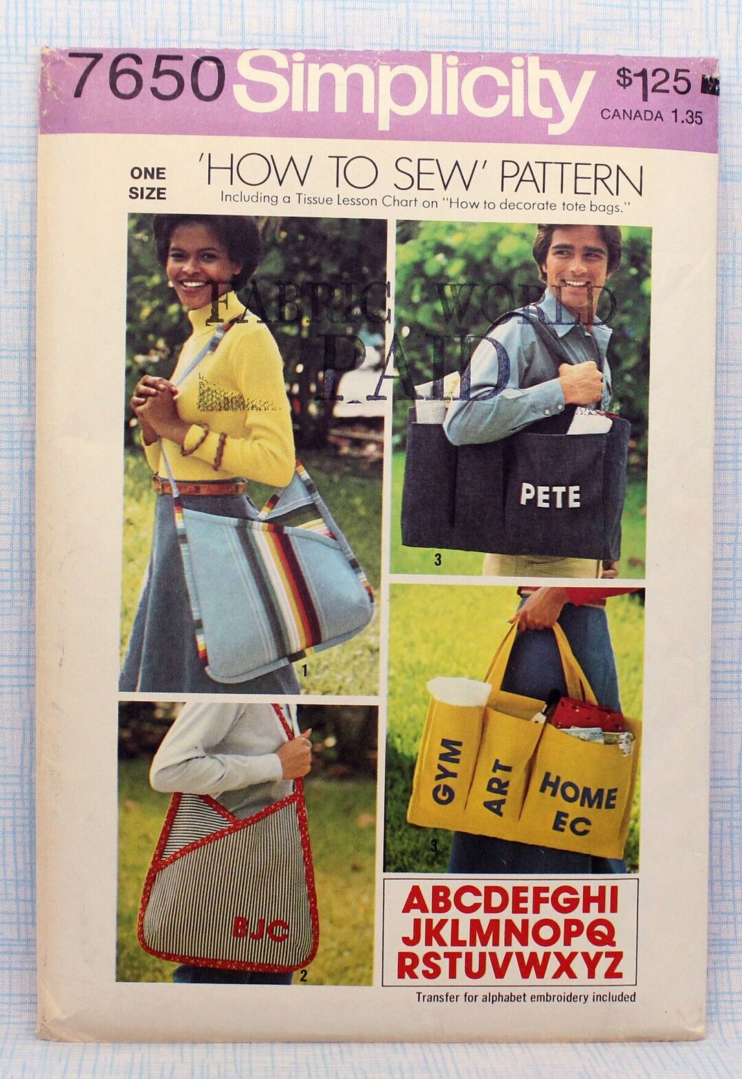Simplicity Sewing Pattern 7650, Tote Bags How to Sew Pattern, Uncut/ff ...
