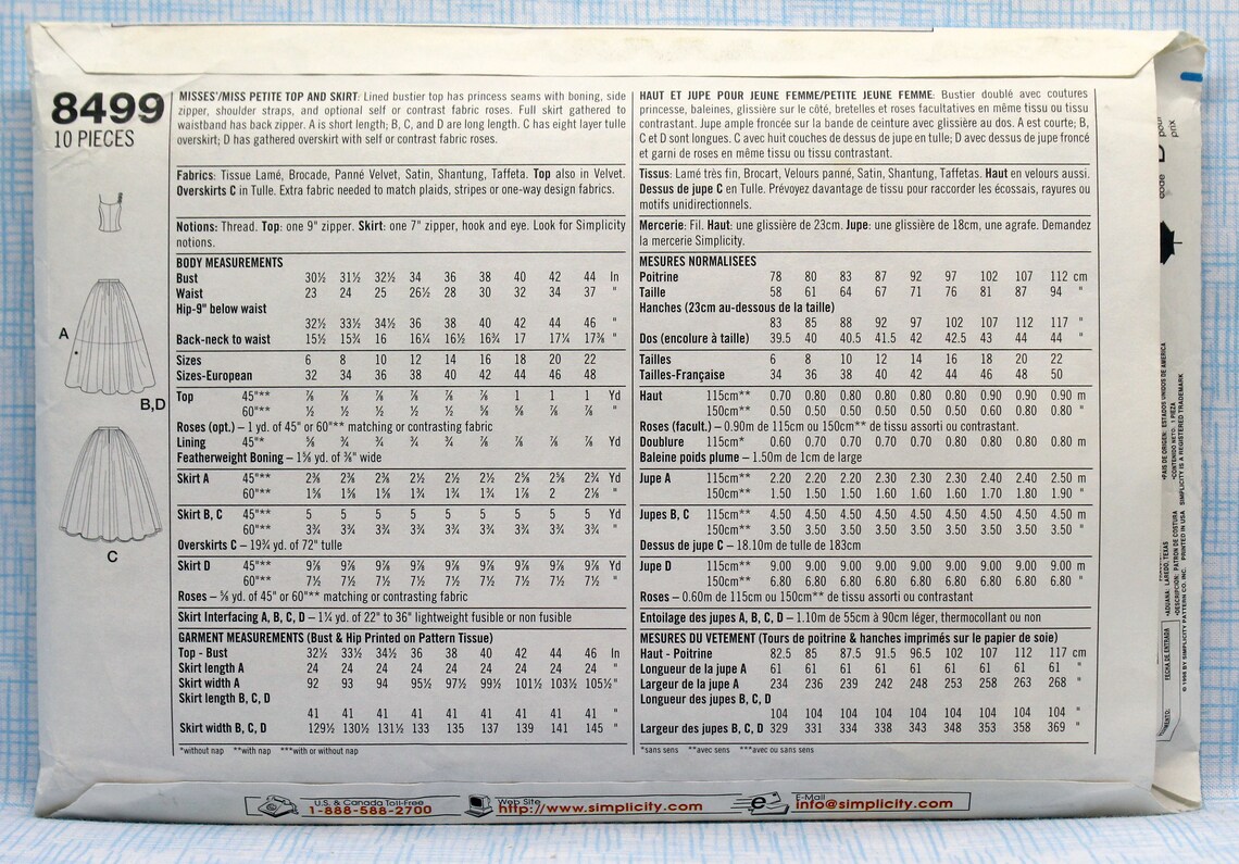 Simplicity Sewing Pattern 8499 Misses' Formal Bustier Top - Etsy