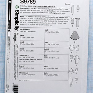 Simplicity Sewing Pattern 9769, Doll Clothes for 11-1/2" Curvy and Slim ...