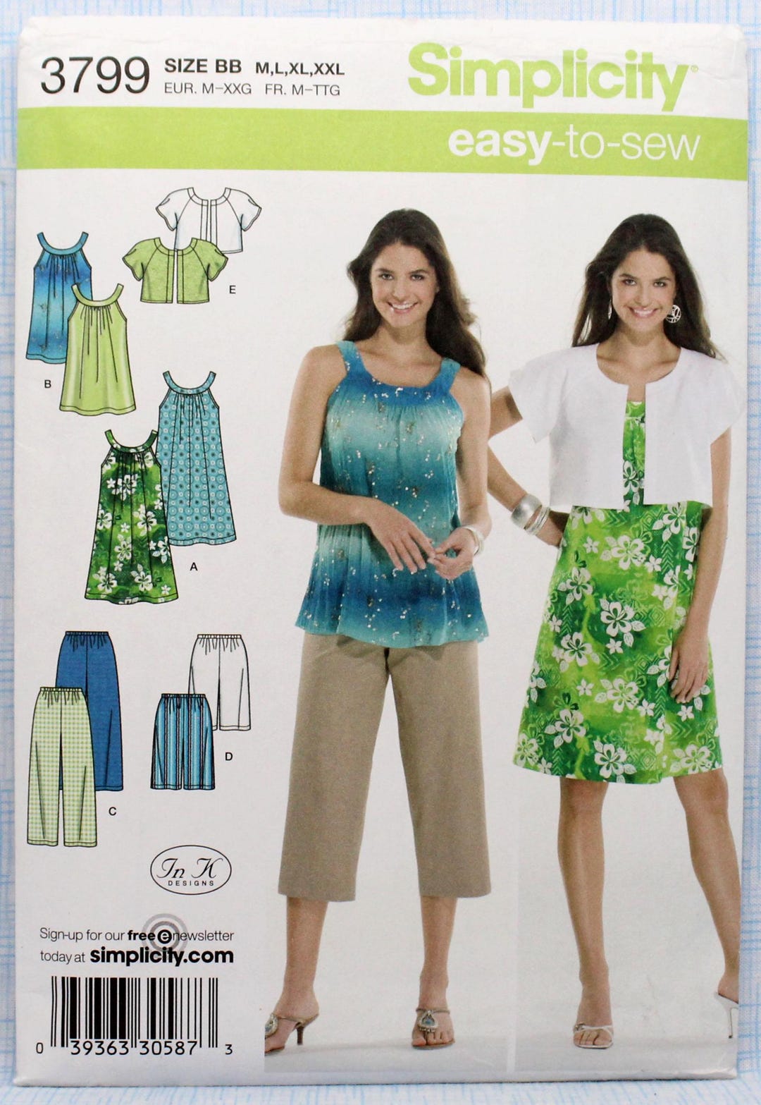 Simplicity Sewing Pattern 3799, Misses' Dress or Tunic, Cropped Pants ...