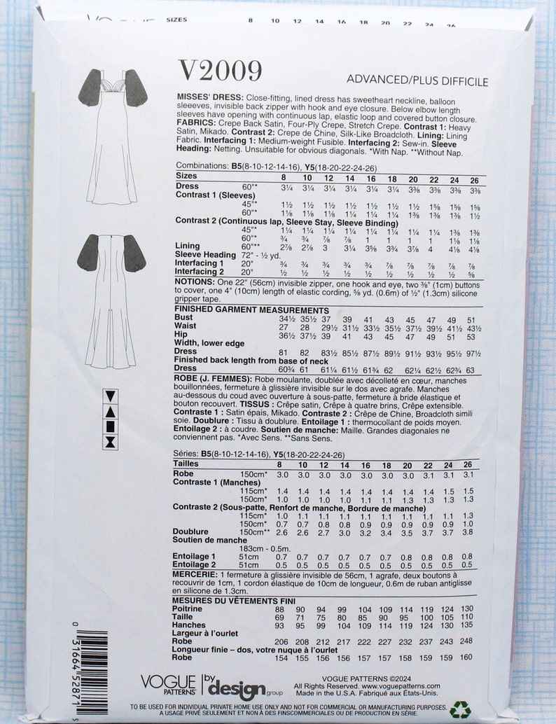 Vogue Sewing Pattern V2009, Misses' Close-fitting Evening Dress With ...