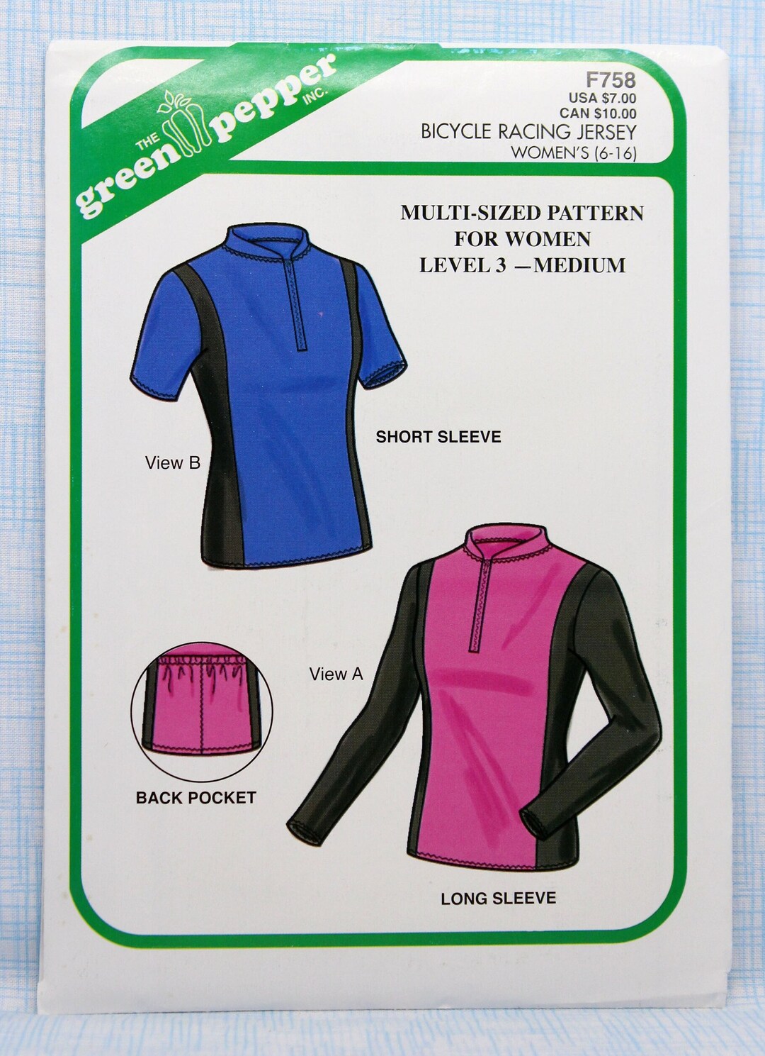 Green Pepper Sewing Pattern F758, Misses' Bicycle Racing Jersey, Uncut/ff, Misses' Size 6 8 10 ...