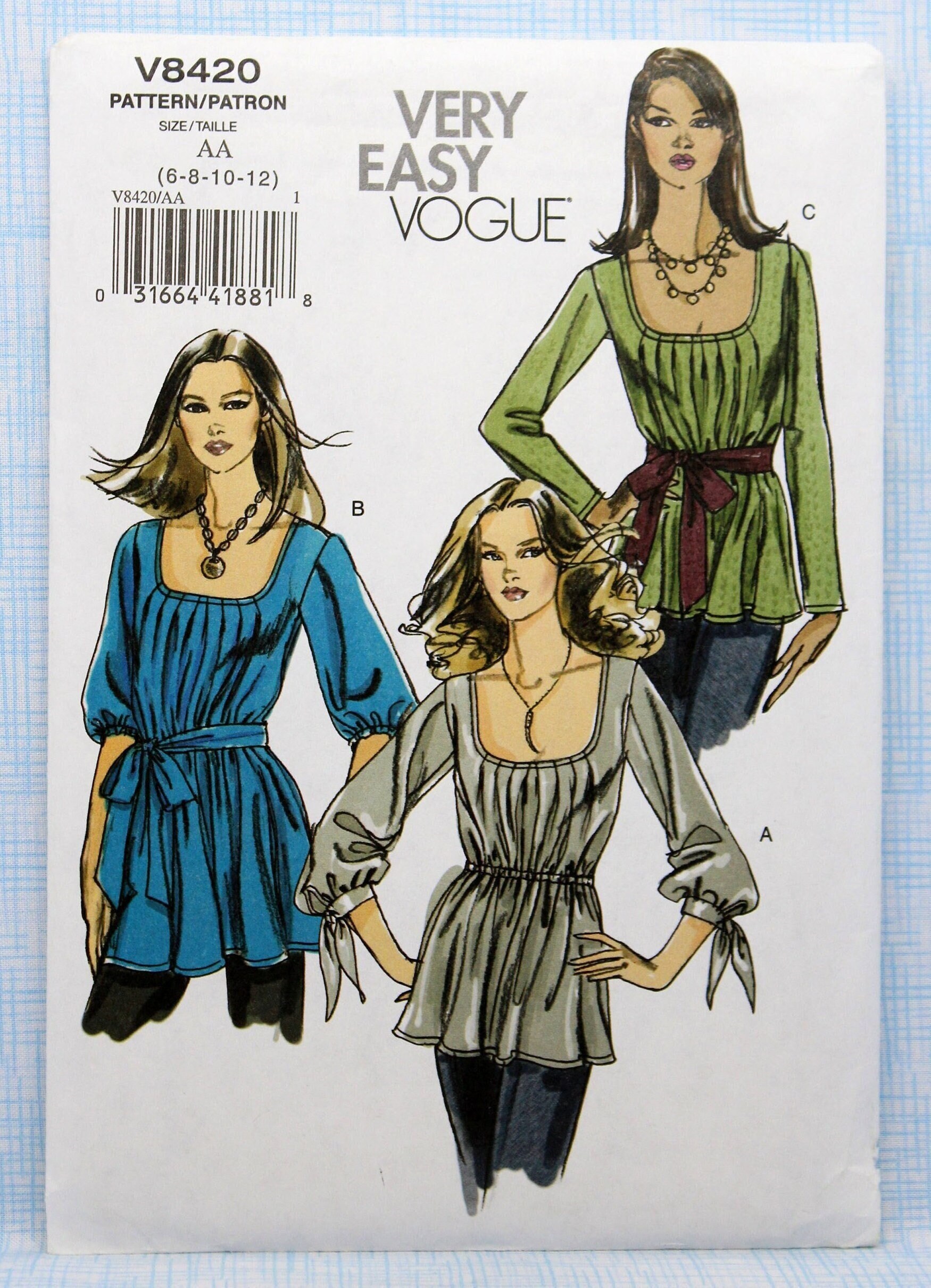 Vogue Sewing Pattern 8420, Misses' Stretch Knit Tunic and Sash, Uncut ...