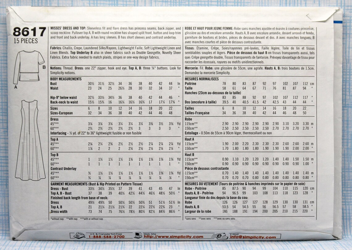 Simplicity Sewing Pattern 8617 Misses' Sleeveless Fit and - Etsy