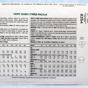 Vogue Sewing Pattern 8354, Misses' Easy Jacket and Dress, Uncut/ff ...