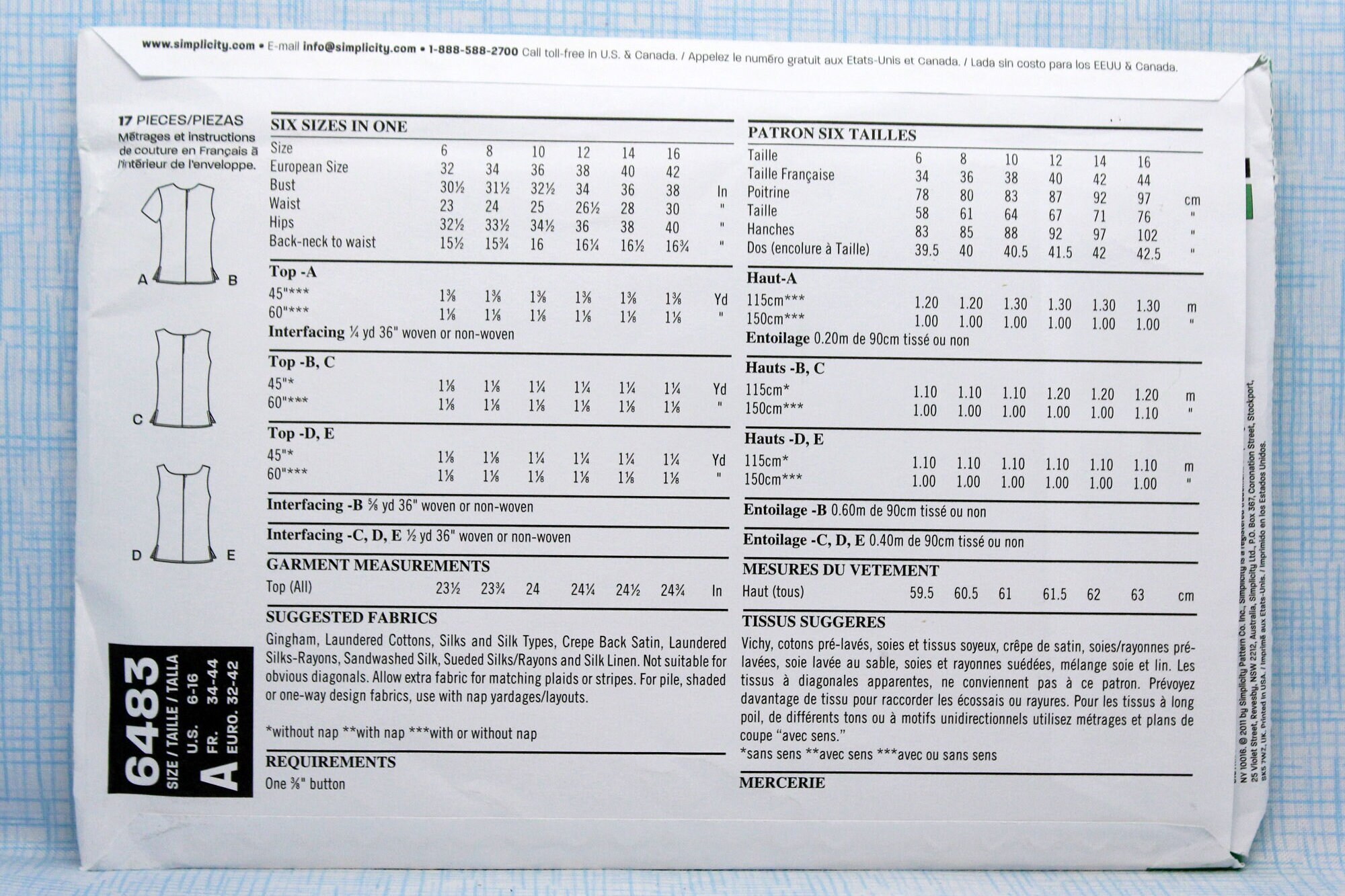 New Look Sewing Pattern 6483, Misses' Sleeveless or Short Sleeve Tops ...