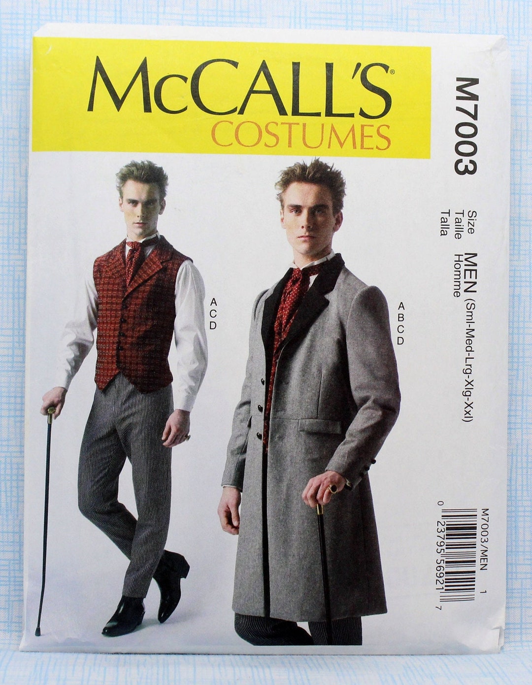 Mccall's Sewing Pattern 7003, Men's Costume Vest, Coat, Pants and Tie ...