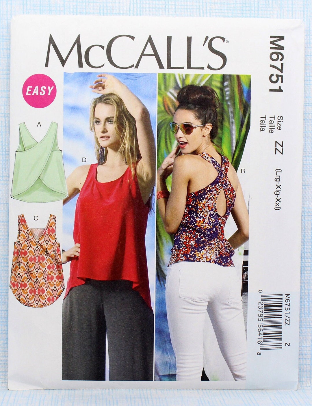 Mccall's Sewing Pattern 6751, Misses' Loose Fitting Pullover Tops ...