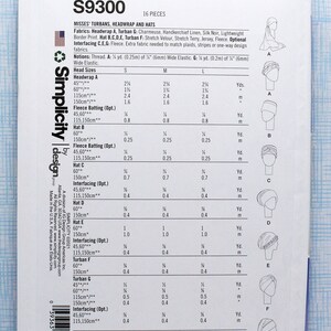 Simplicity Sewing Pattern 9300, Misses' Turbans, Headwrap and Hats ...