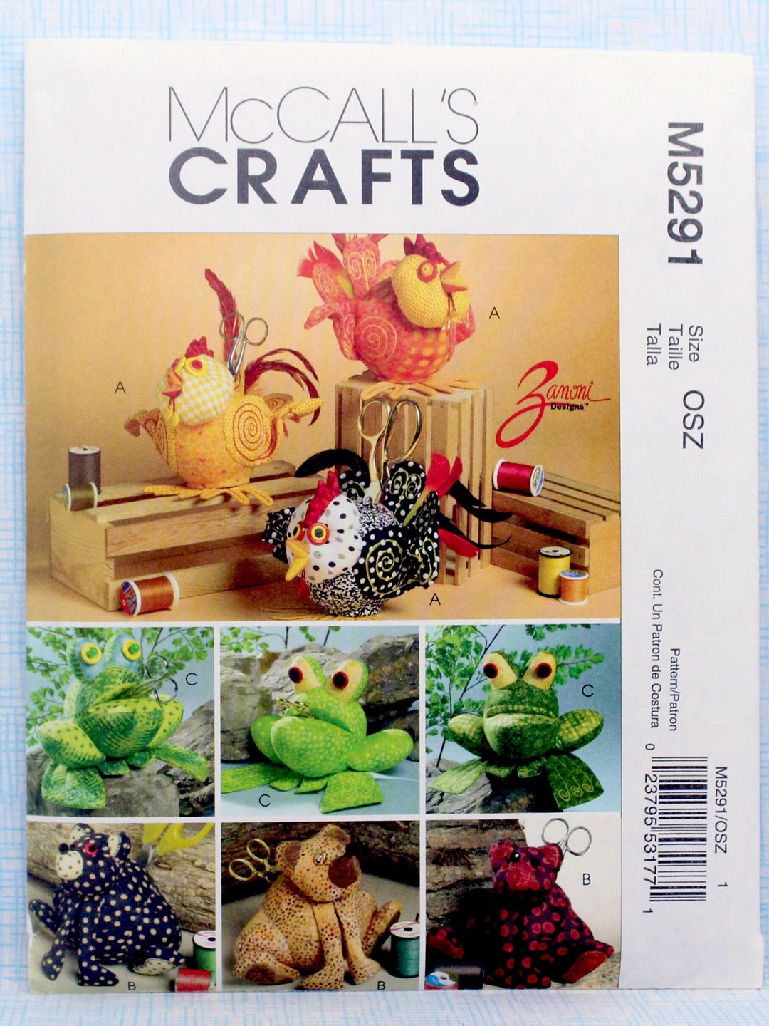 Mccall's Sewing Pattern 5291, Sewing Caddies Chicken, Bear and Frog ...